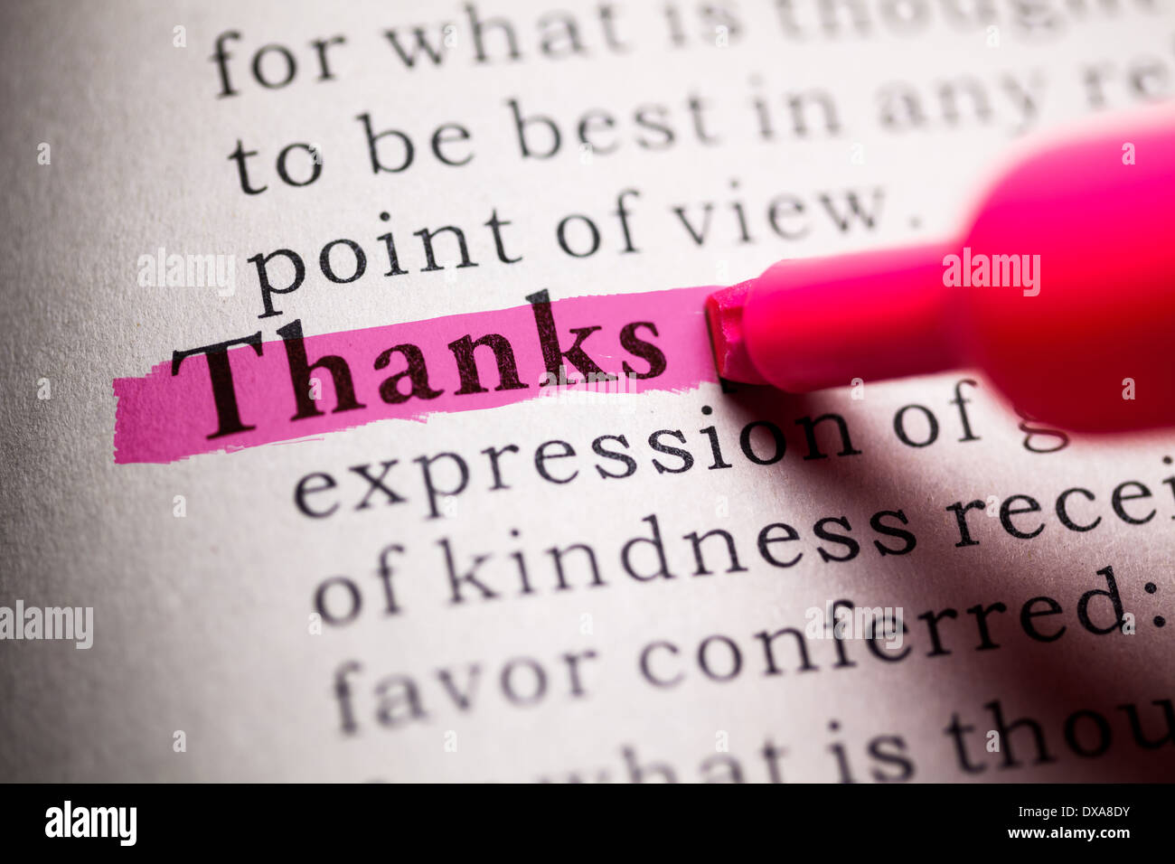 Fake Dictionary, definition of the word thanks Stock Photo - Alamy
