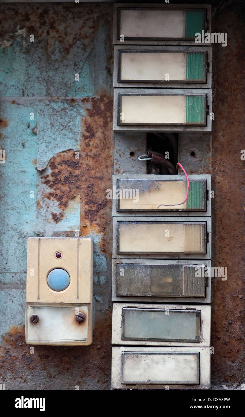 old and damaged doorbells - buttons Stock Photo - Alamy