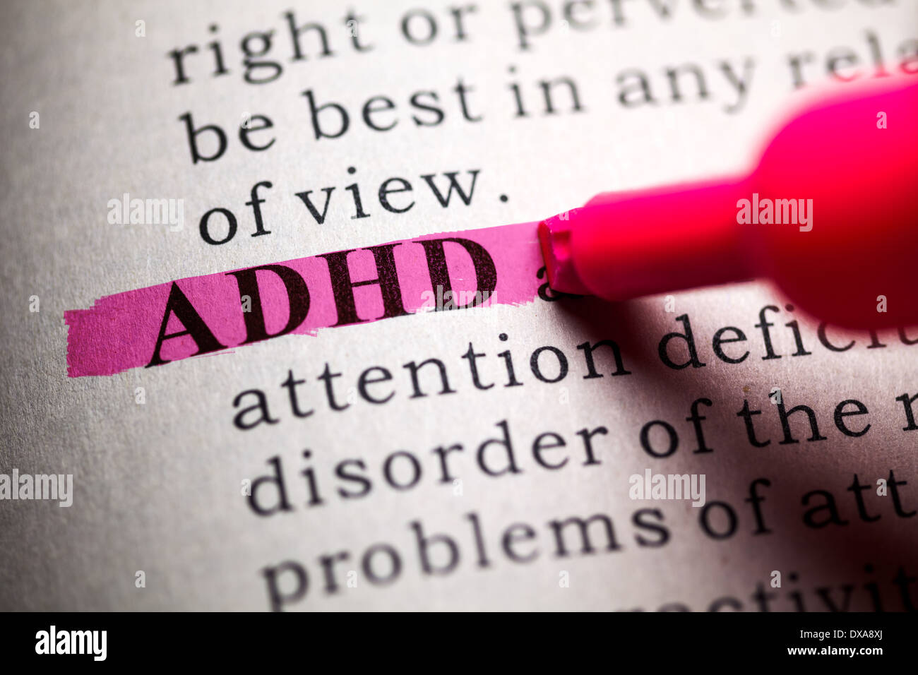 Fake Dictionary, definition of the word ADHD Stock Photo - Alamy