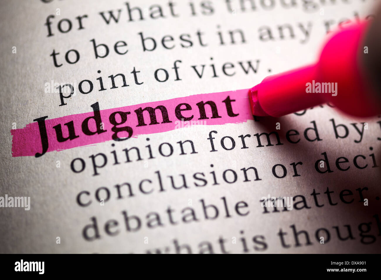 Fake Dictionary, definition of the word judgment Stock Photo - Alamy