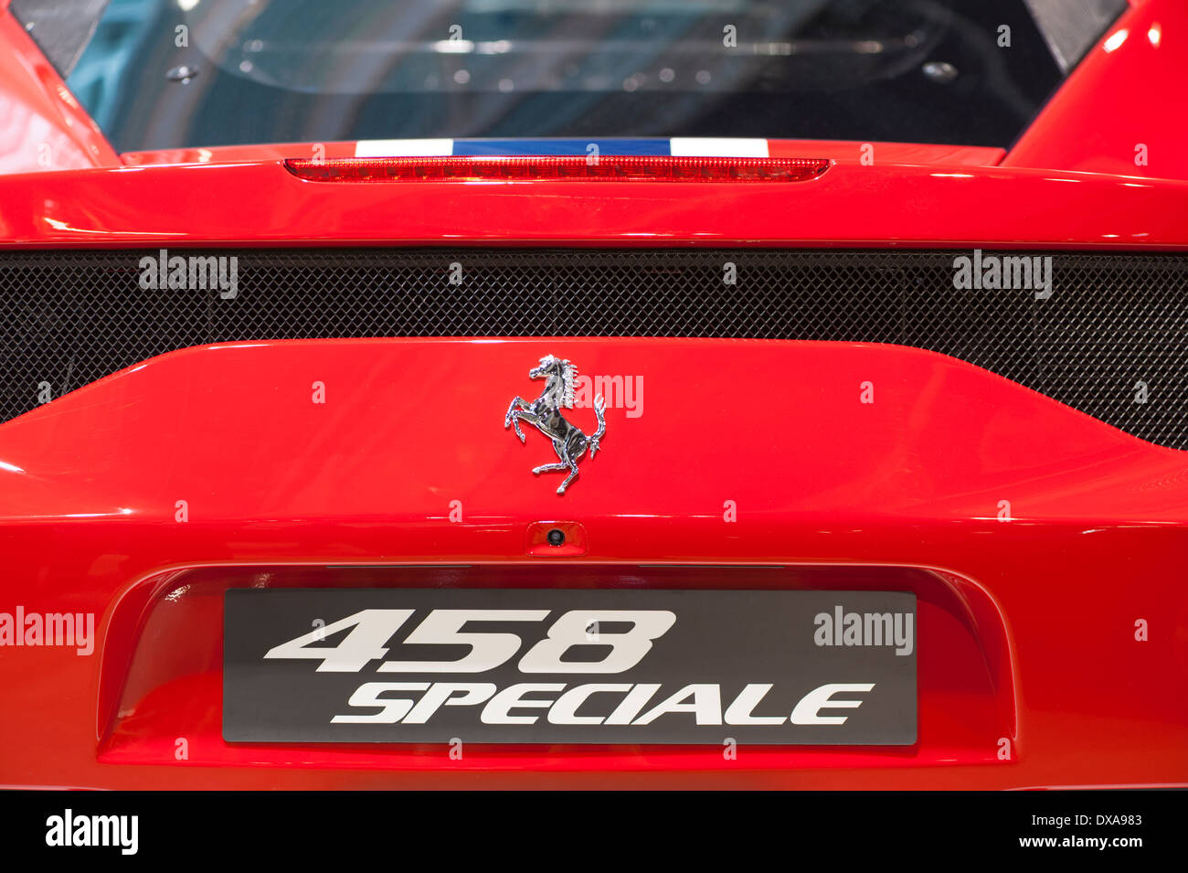 Rear view of a Ferrari F458 Speciale supersportscar exhibited at the ...