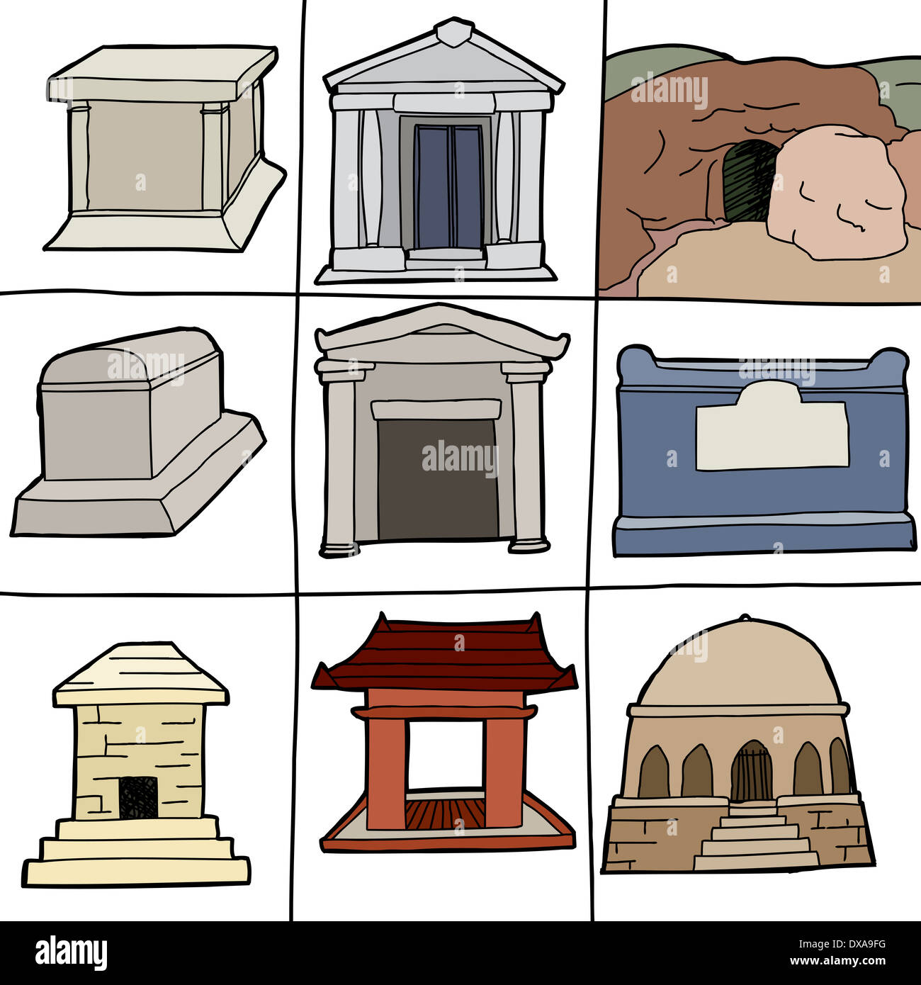 Hand drawn tombs and mausoleums on white background Stock Photo - Alamy