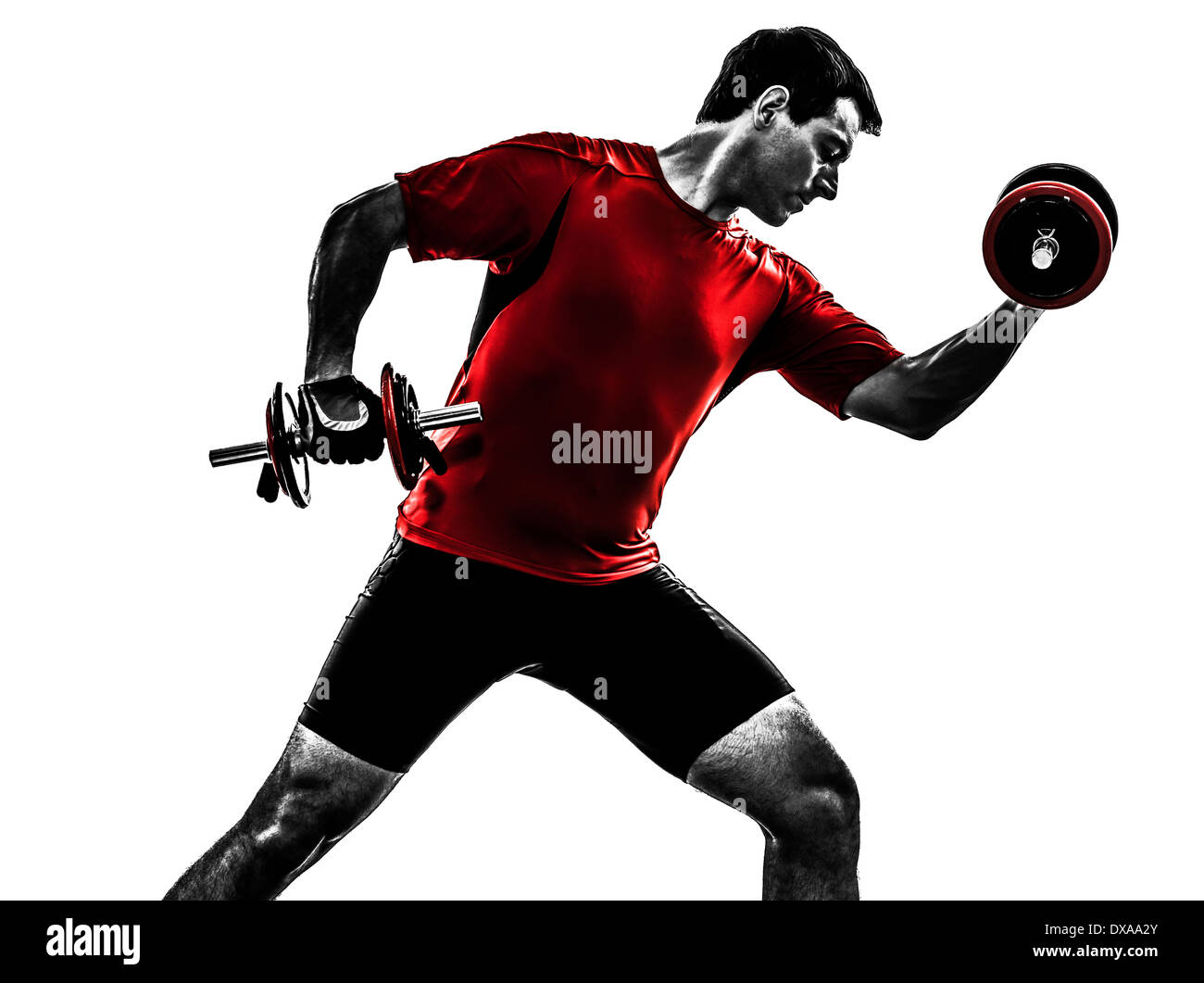 one man exercising weight training on white background Stock Photo - Alamy