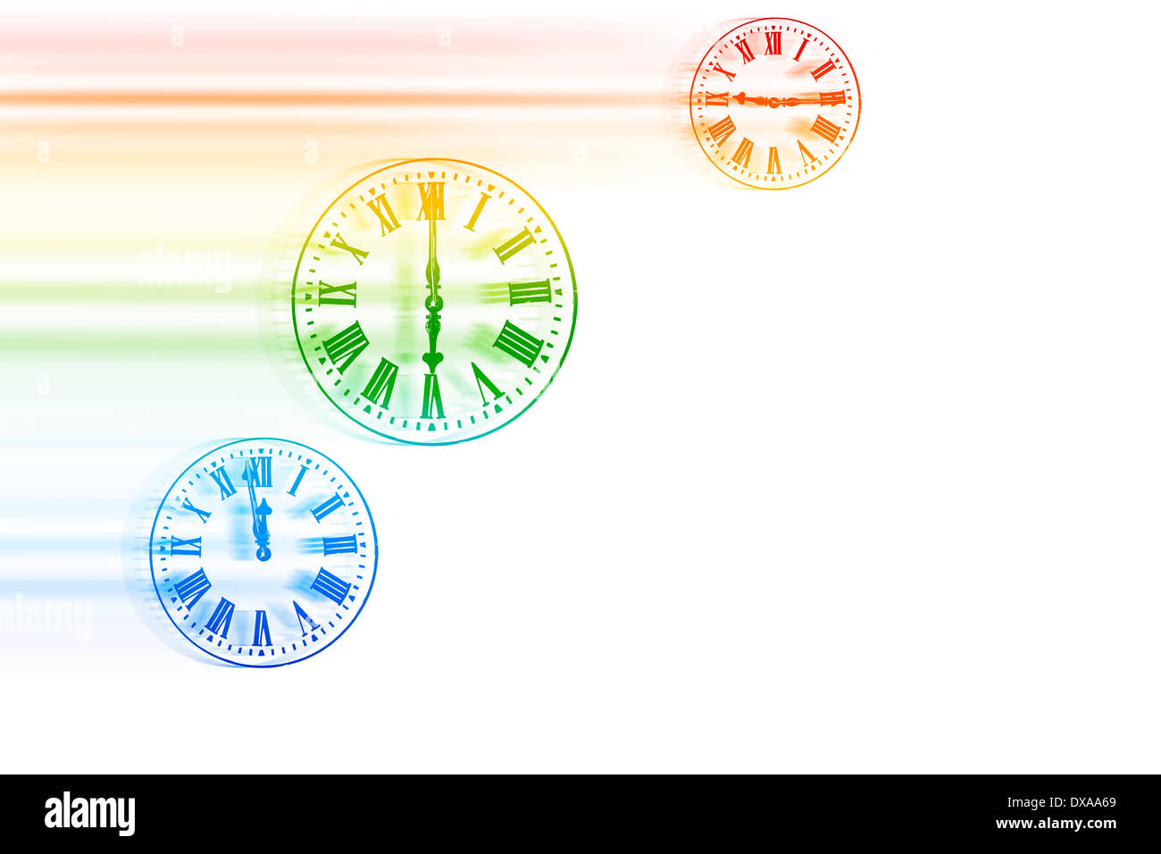 Time Flies - Rainbow Speeding Clocks Stock Photo - Alamy