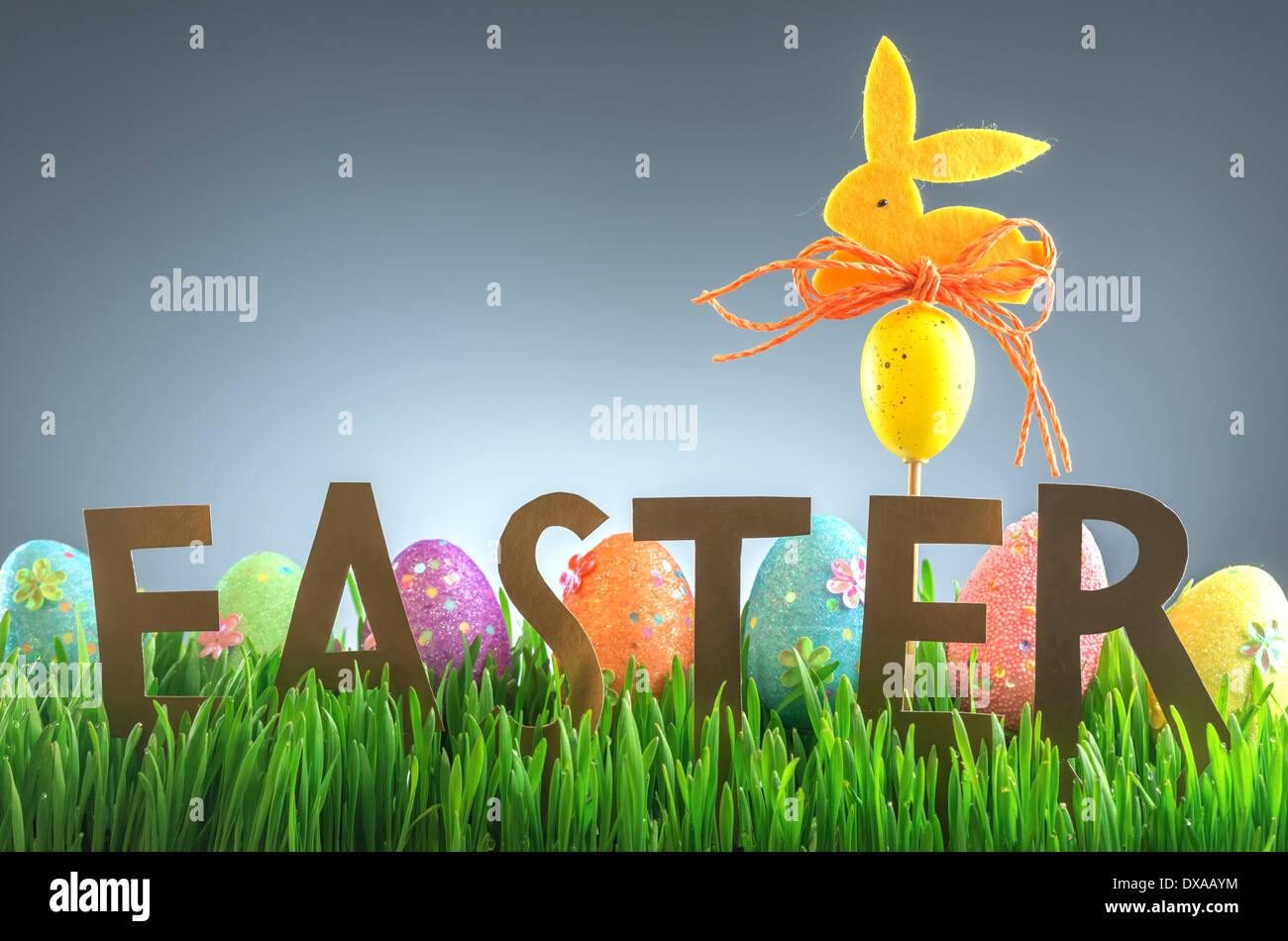 easter background with bunny and eggs Stock Photo - Alamy