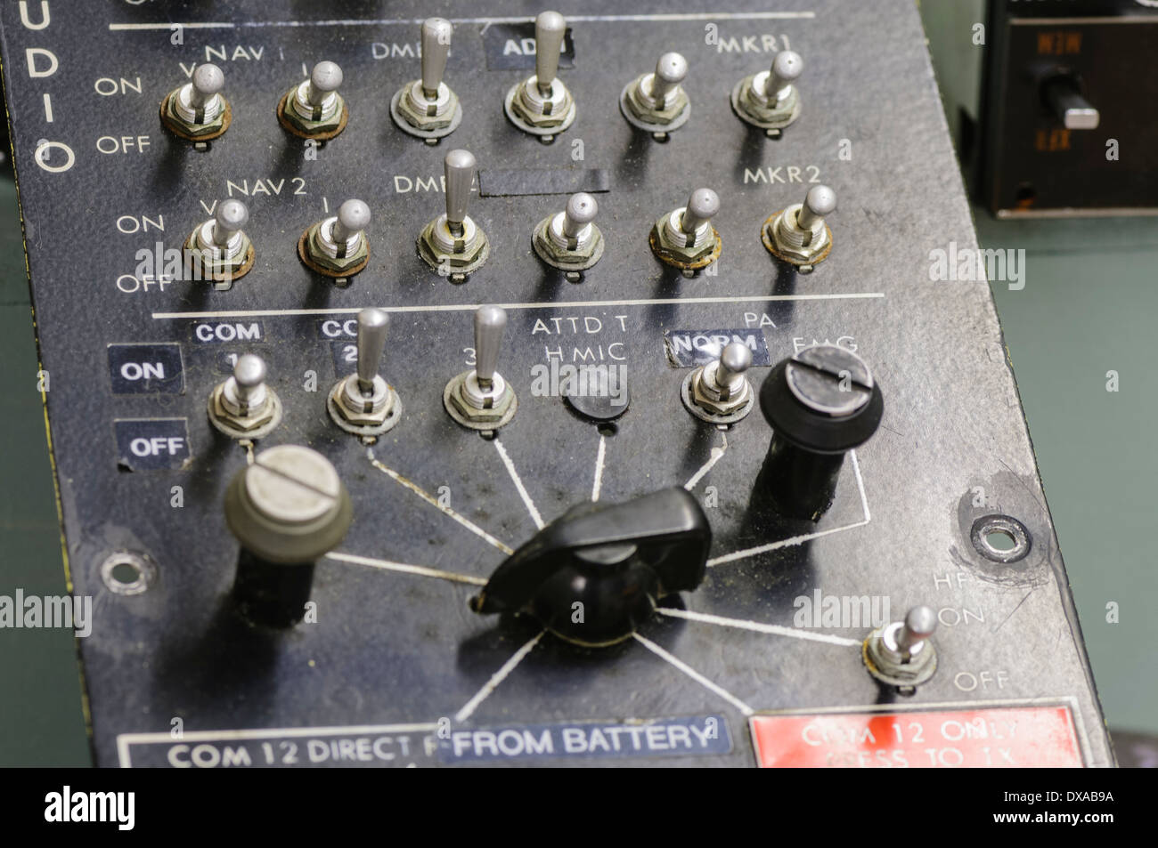 Communications control panel in an old airplane Stock Photo - Alamy
