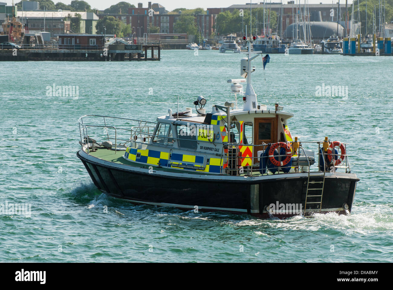 A Police launch on patrol in Portsmouth Harbour, Hampshire, England ...