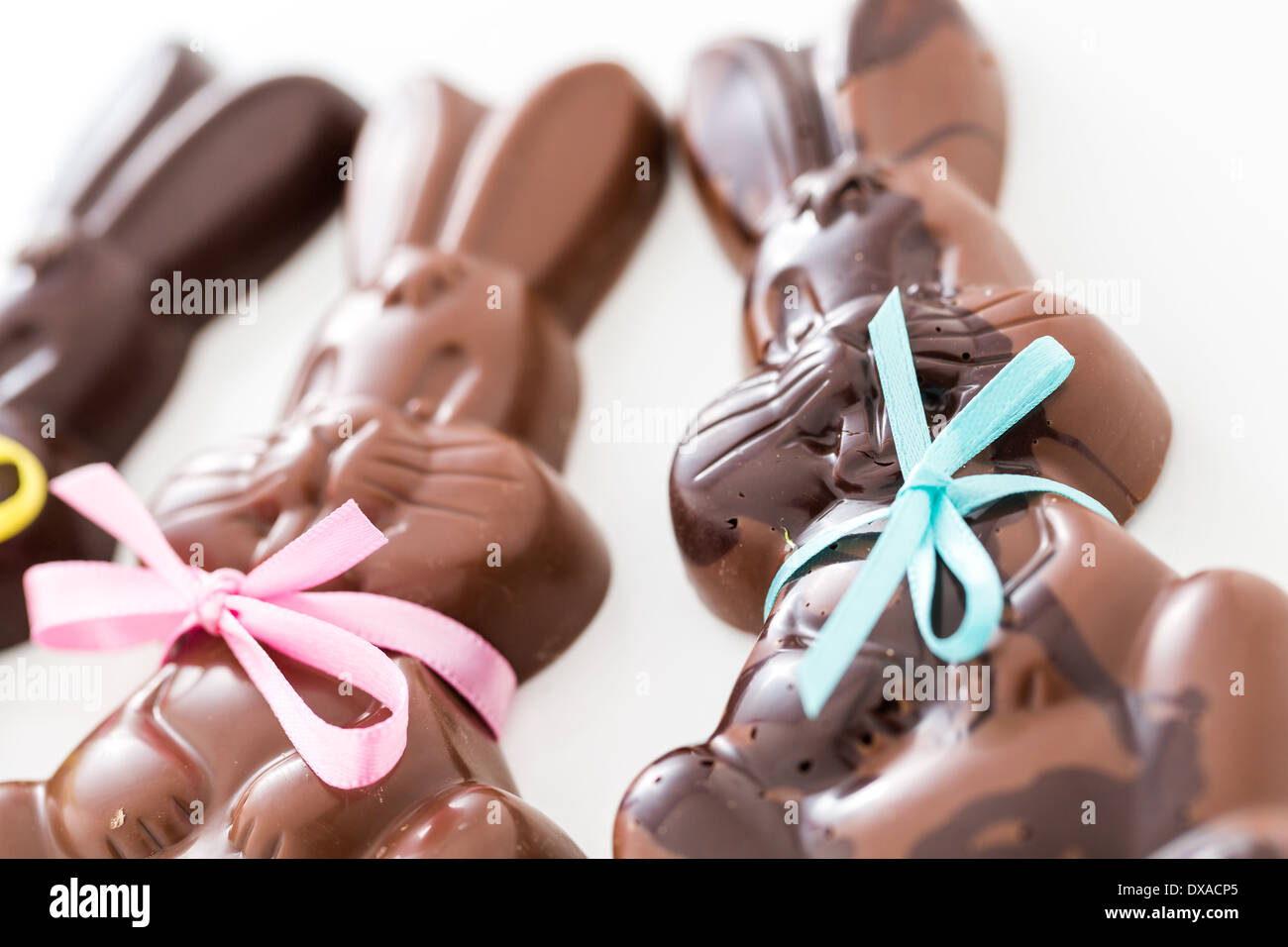 Easter chocolate bunnies made from solid milk and dark chocolate Stock ...