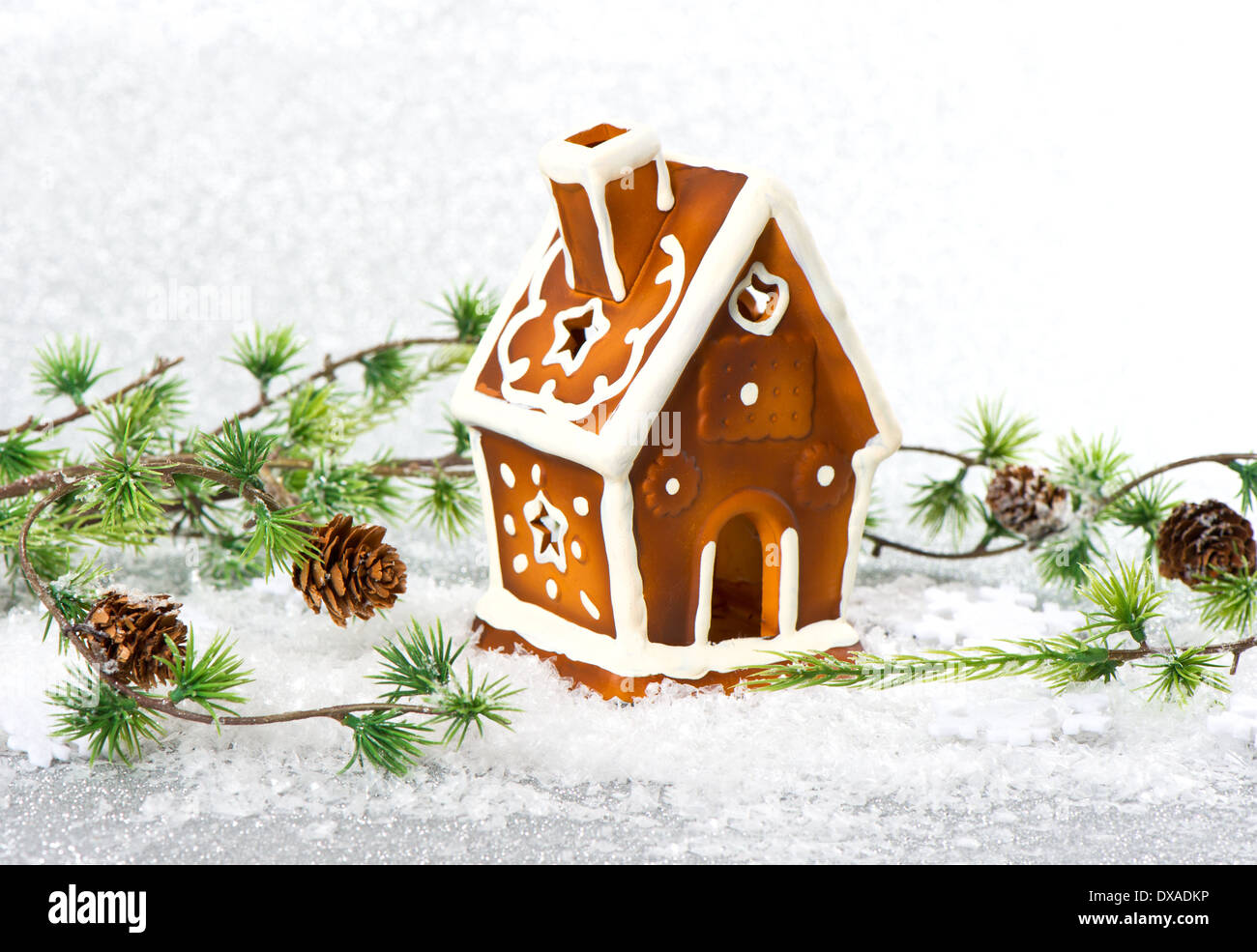 decorative christmas gingerbread house in snow Stock Photo - Alamy