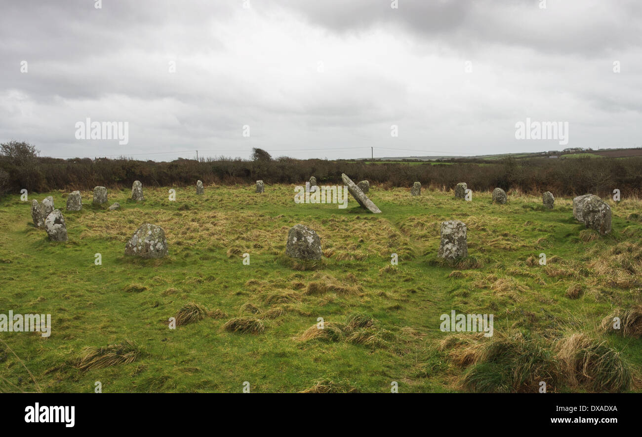 Boscawen-un Stone Circle in Cornwall - Map ref SW412274 - an ancient ...