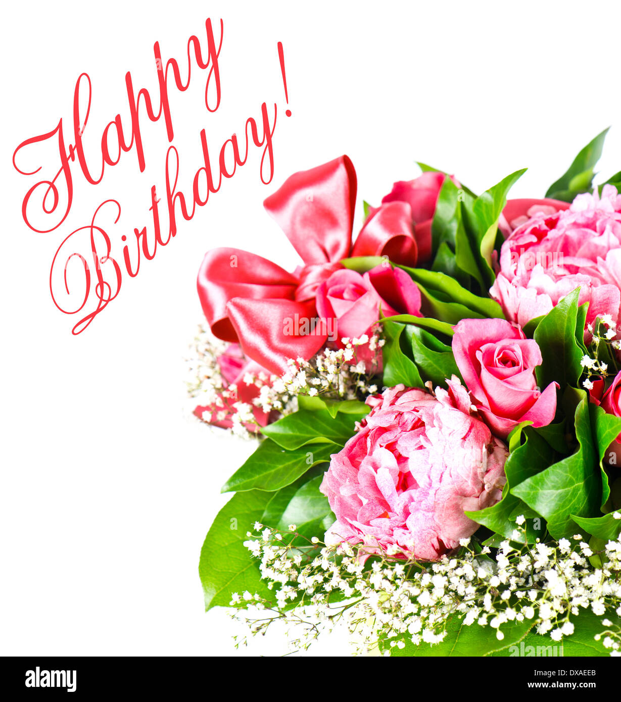 Pink Roses. Happy Birthday Stock Photo - Alamy