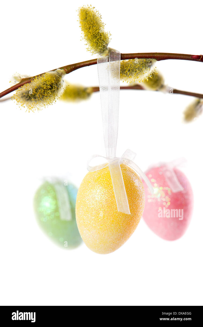 spring tree with easter eggs decoration on white background Stock Photo ...