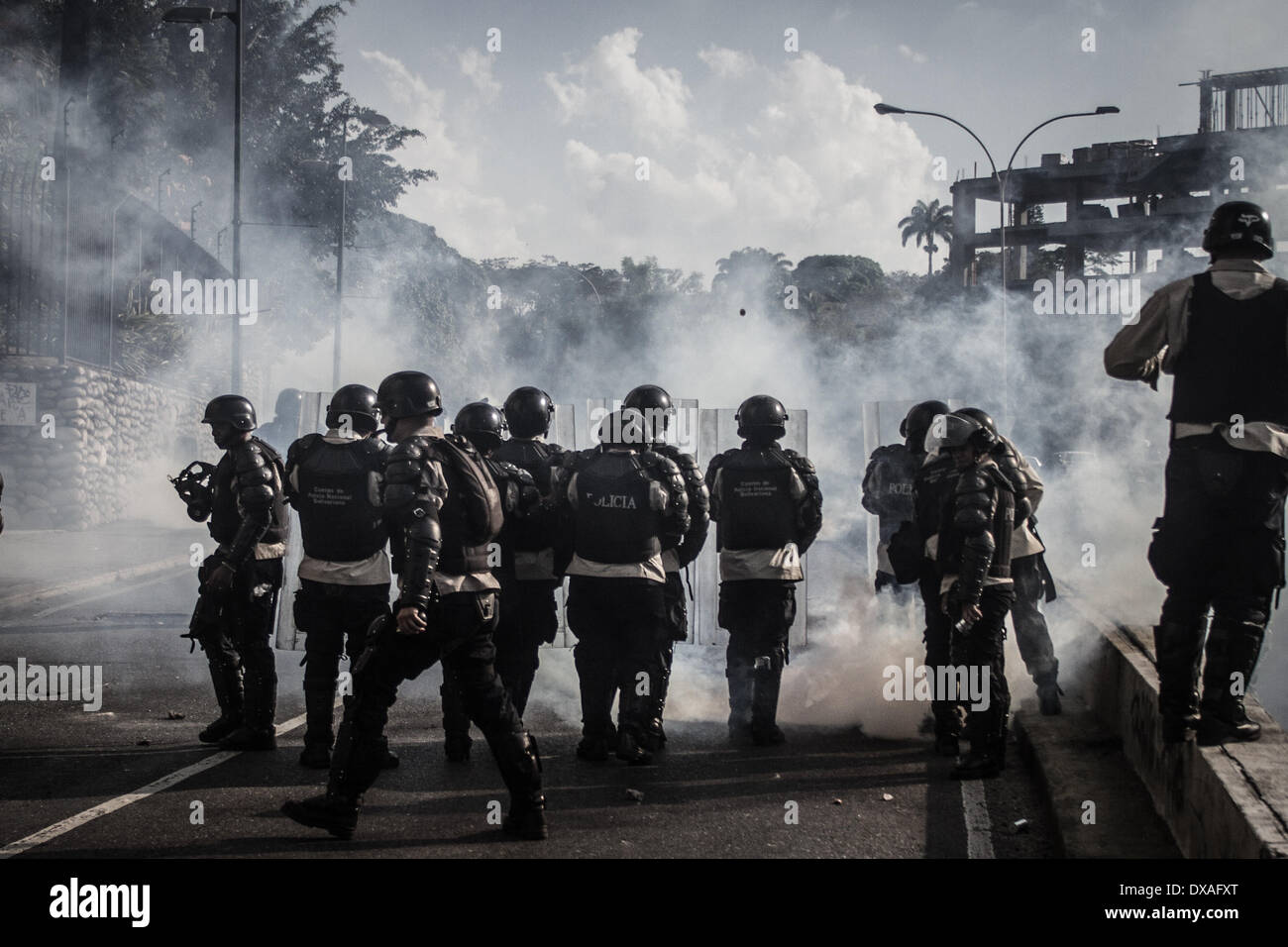 Caracas, Venezuela. 20th Mar, 2014. Bolivarian National Police anti ...