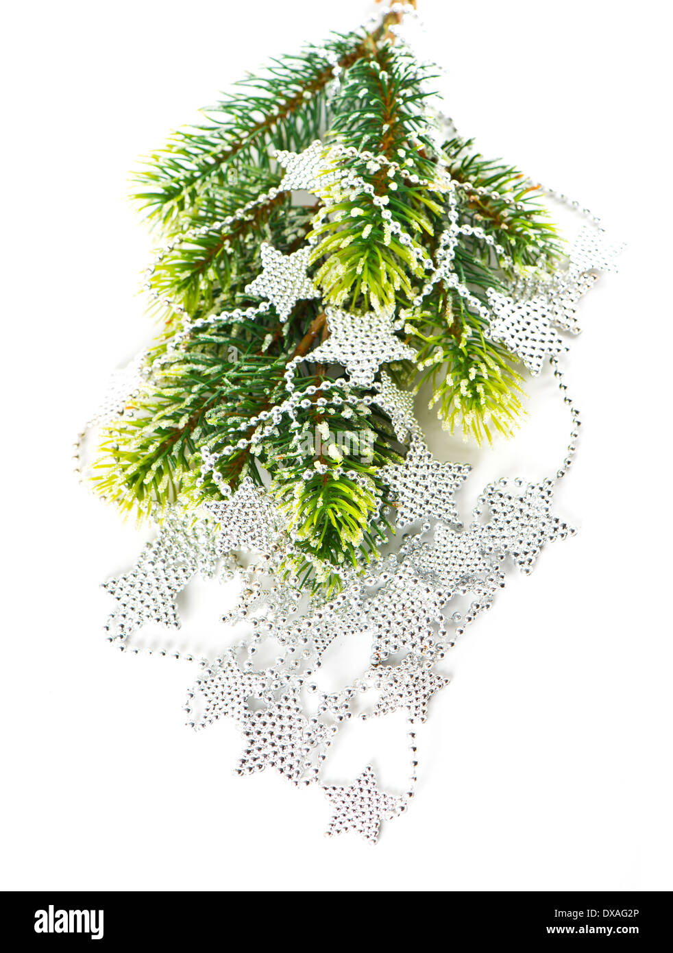 christmas tree with silver stars garland Stock Photo - Alamy