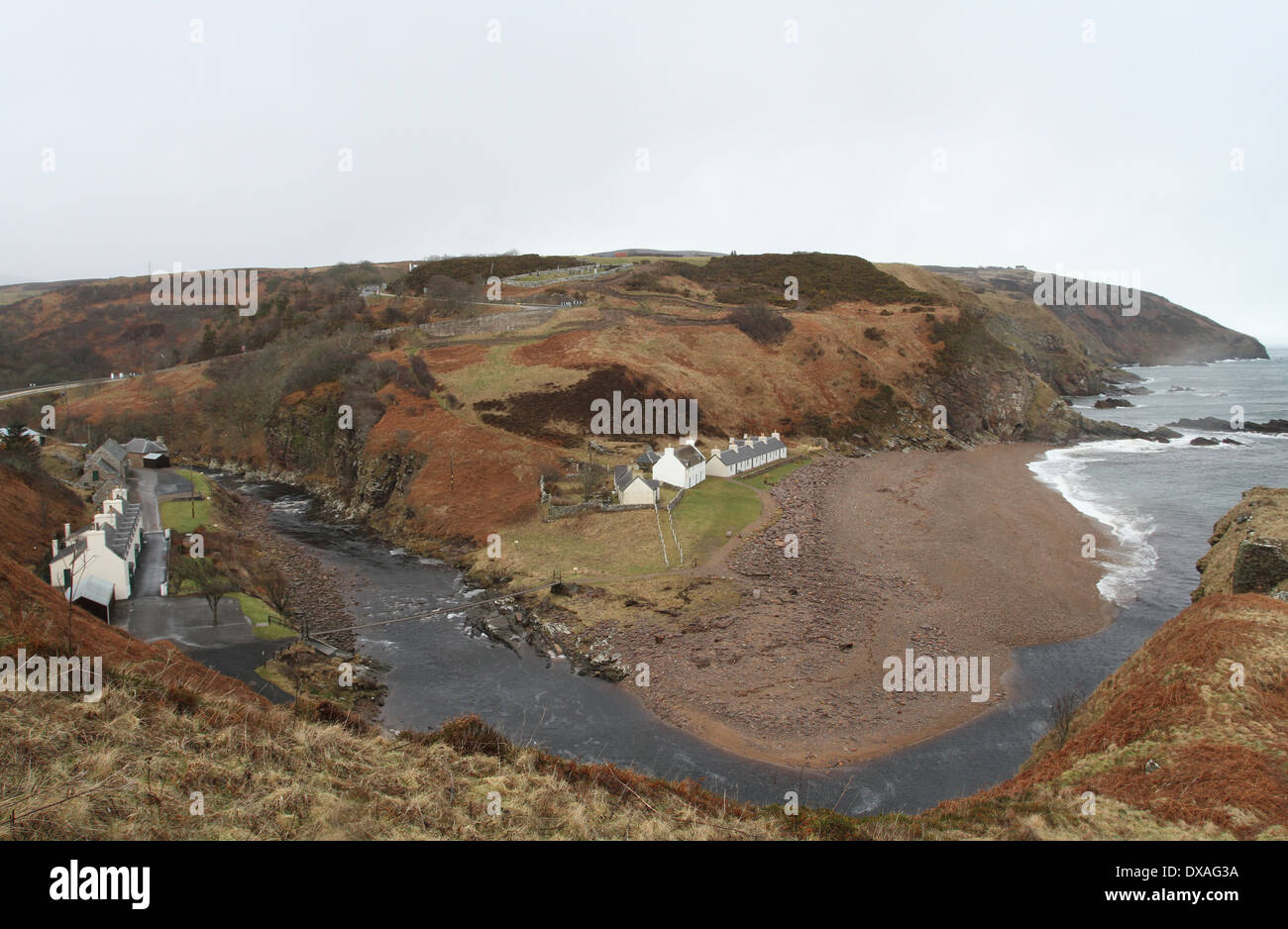 Elevated view of Berriedale waterfront Scotland March 2014 Stock Photo ...