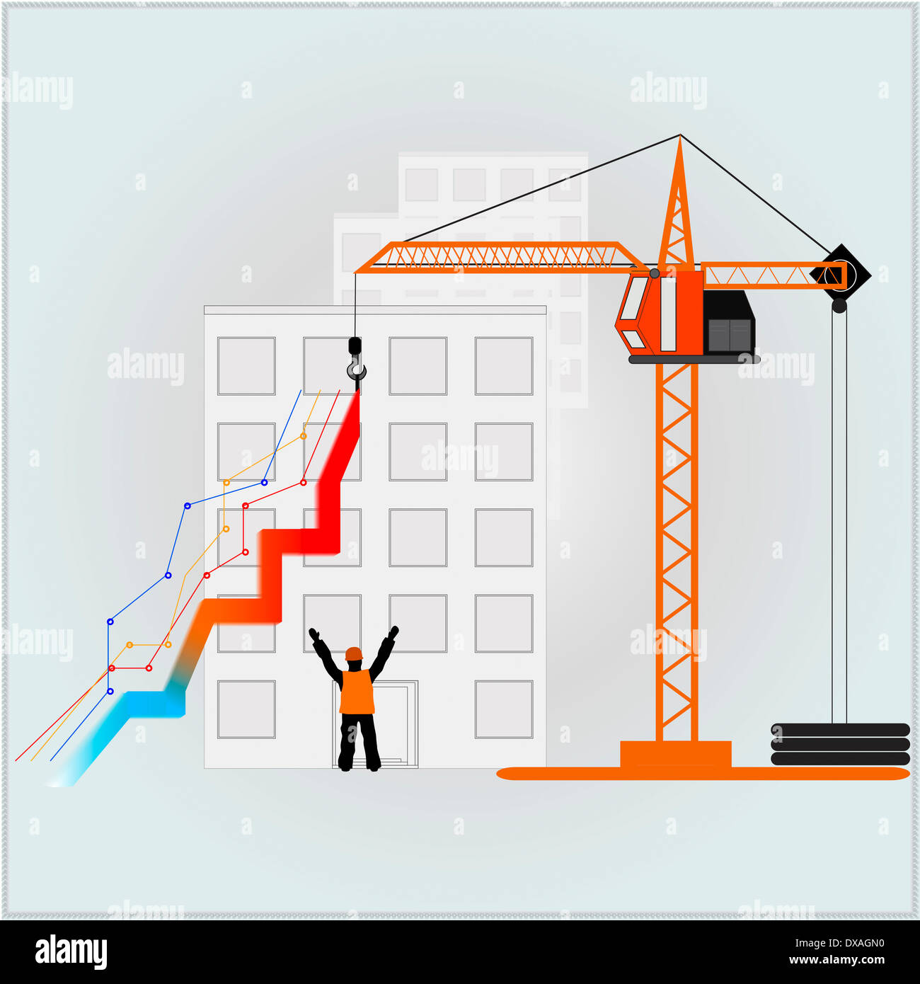 Vector graphics on background of houses and a construction crane Stock ...