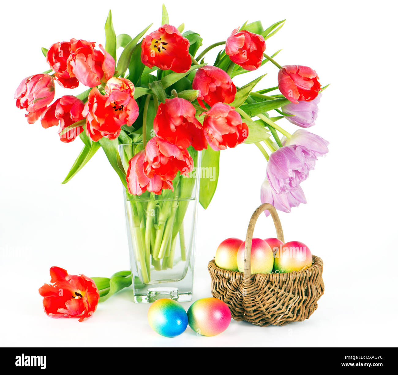 Colorful spring flowers and easter eggs Stock Photo - Alamy