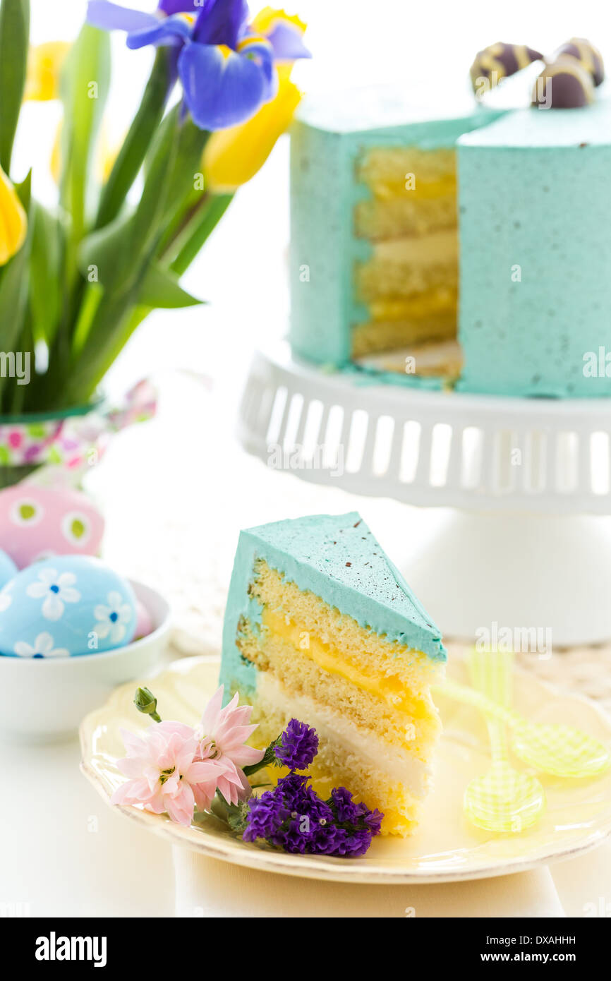Easter Robins egg cake with chocolate speckles and egg truffles Stock ...