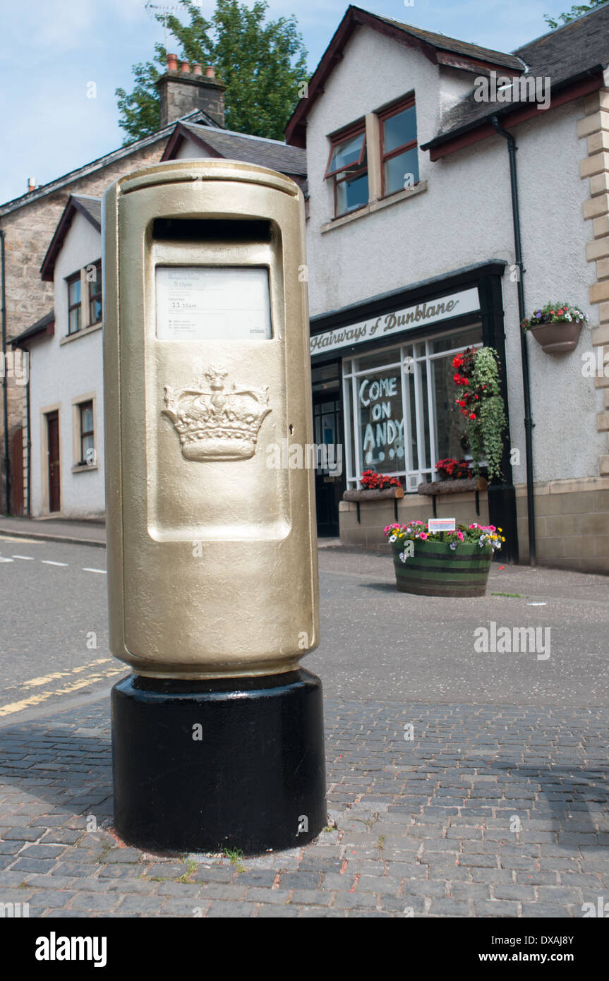 Golden post box in Dunblane painted for Andy Murray winning gold at the ...