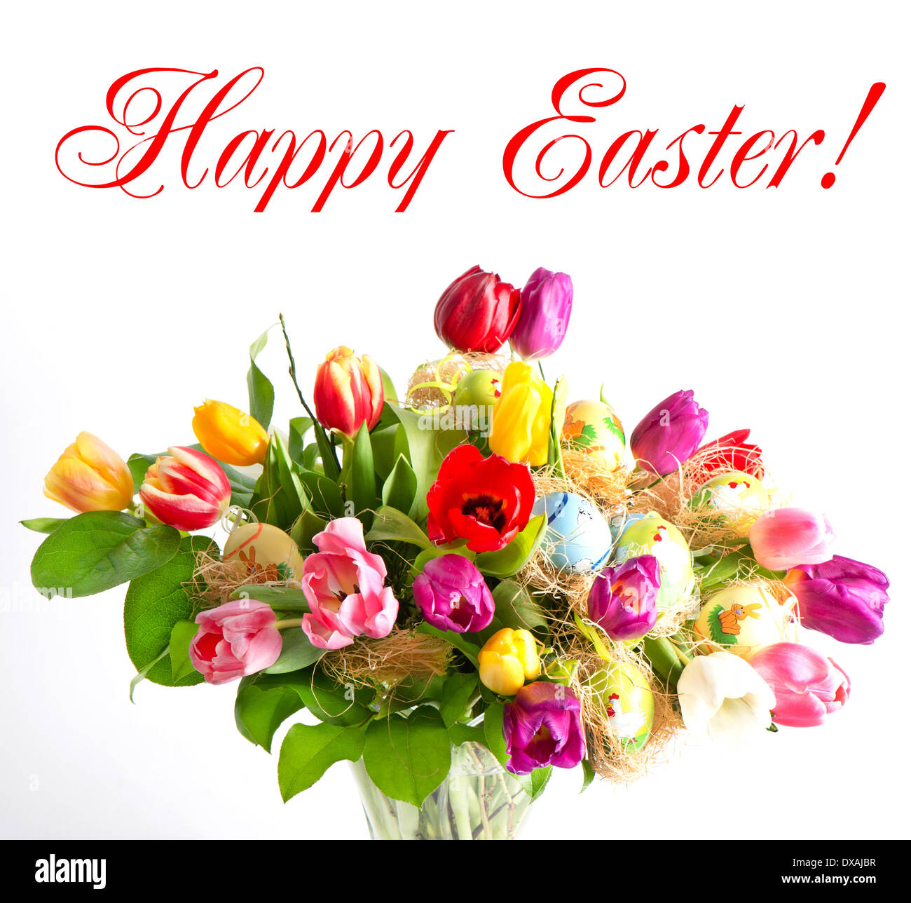 multicolor fresh spring tulips. easter flowers bouquet on white Stock ...