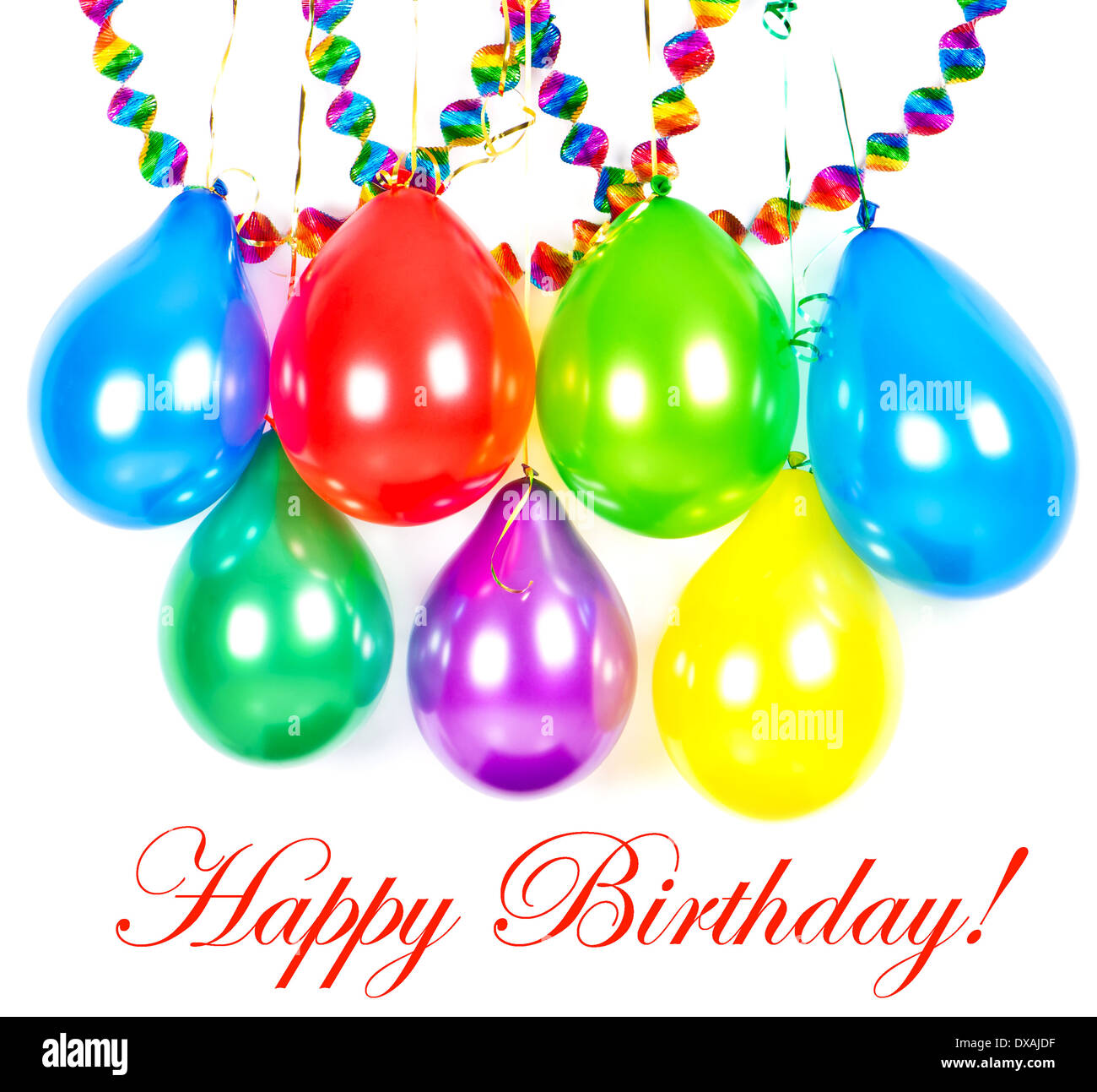 Happy Birthday! party decoration. colorful balloons and garlands Stock ...