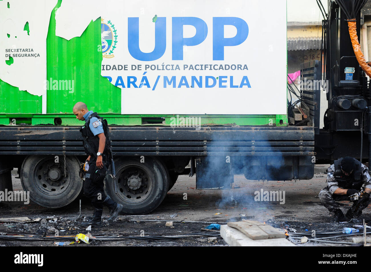 Rio de Janeiro, Brazil. 21st March 2014. Military Police UPP Manguinhos ...