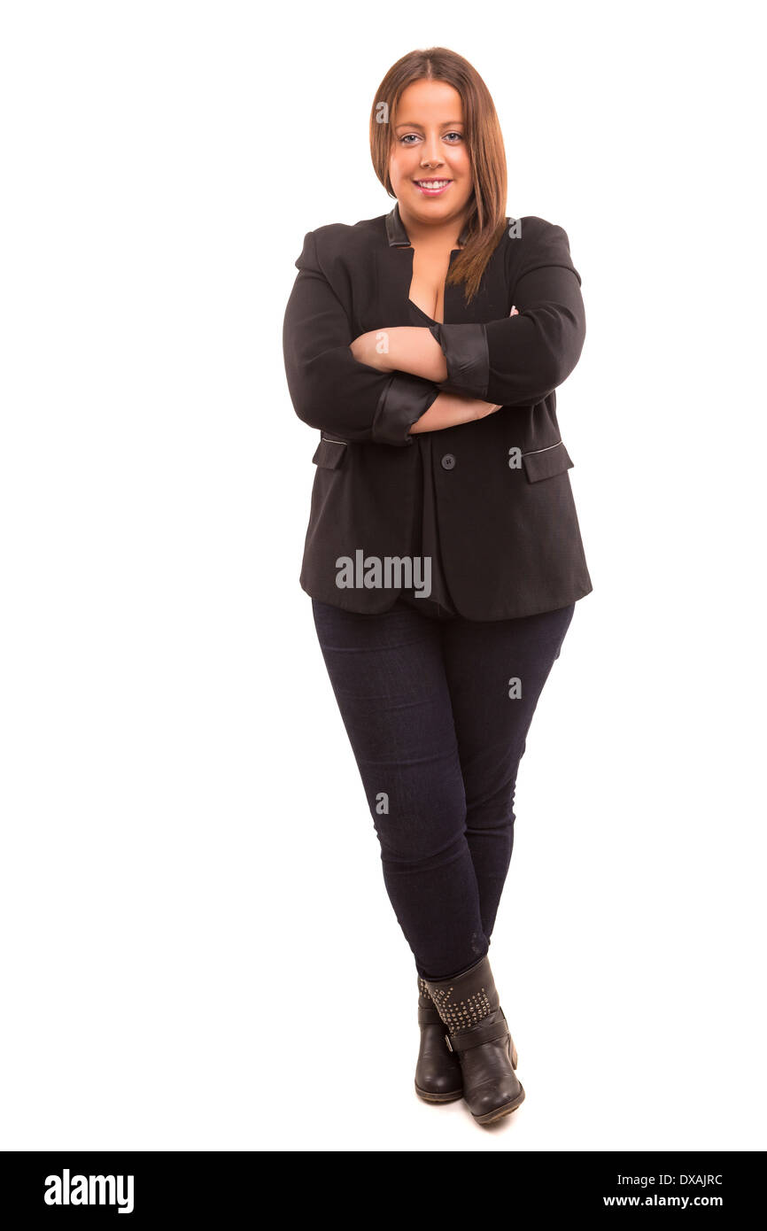A Happy Large business woman - isolated over white background Stock ...