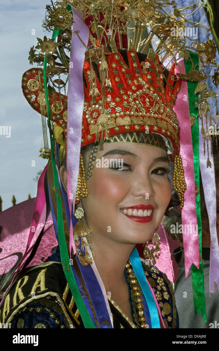 Sumatran beauty in traditional headdress, Bengkulu, Southwest Sumatra ...