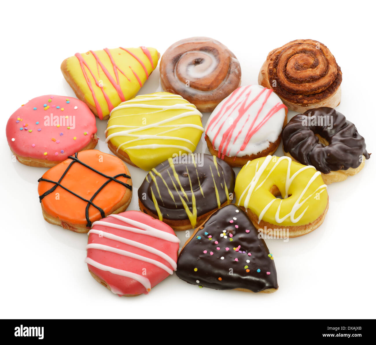 Collection Of Colorful Donuts On White Background Stock Photo - Alamy