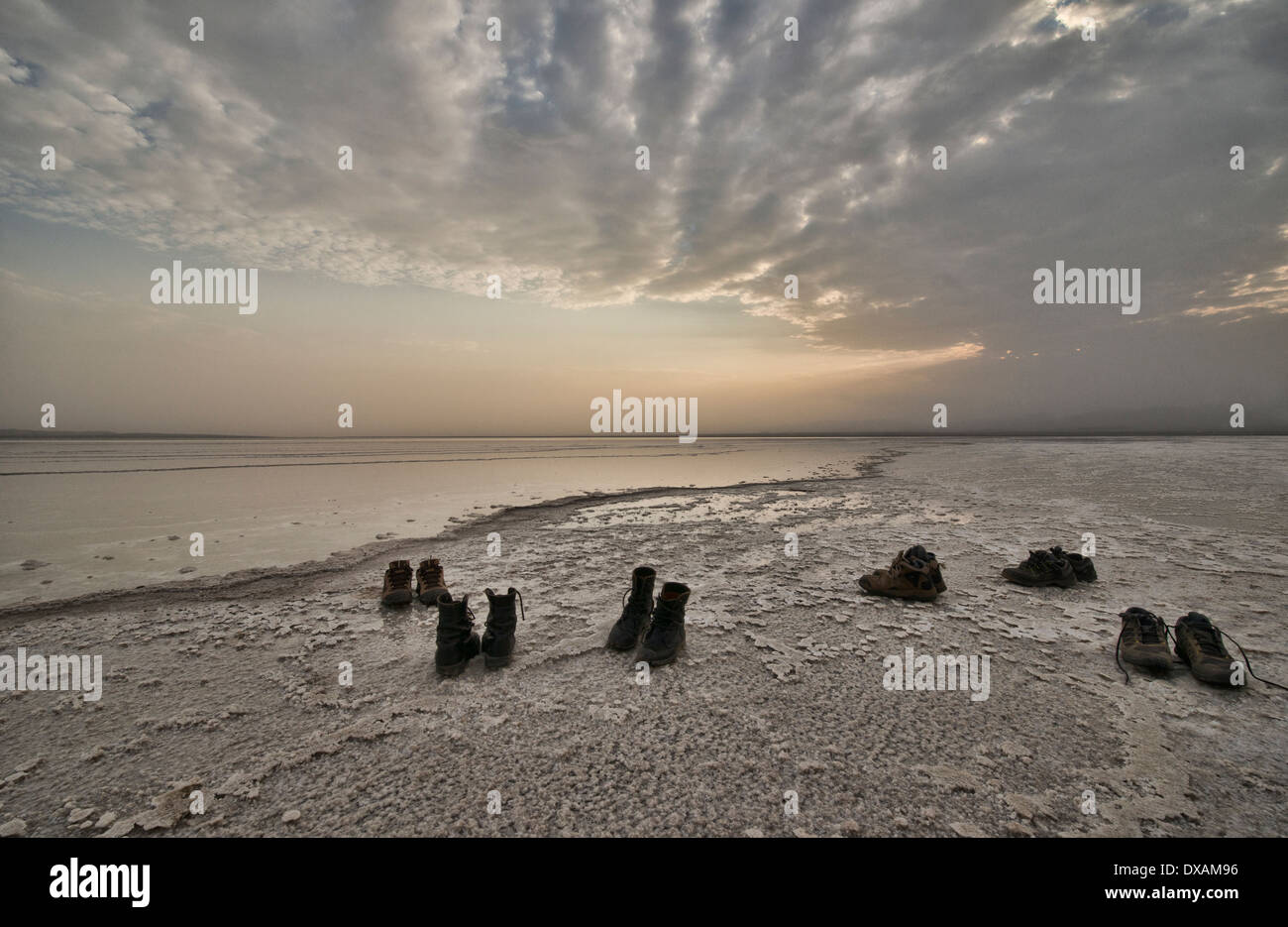 Sunset at the Lake Assal salt lake in the Danakil Depression, Ethiopia ...