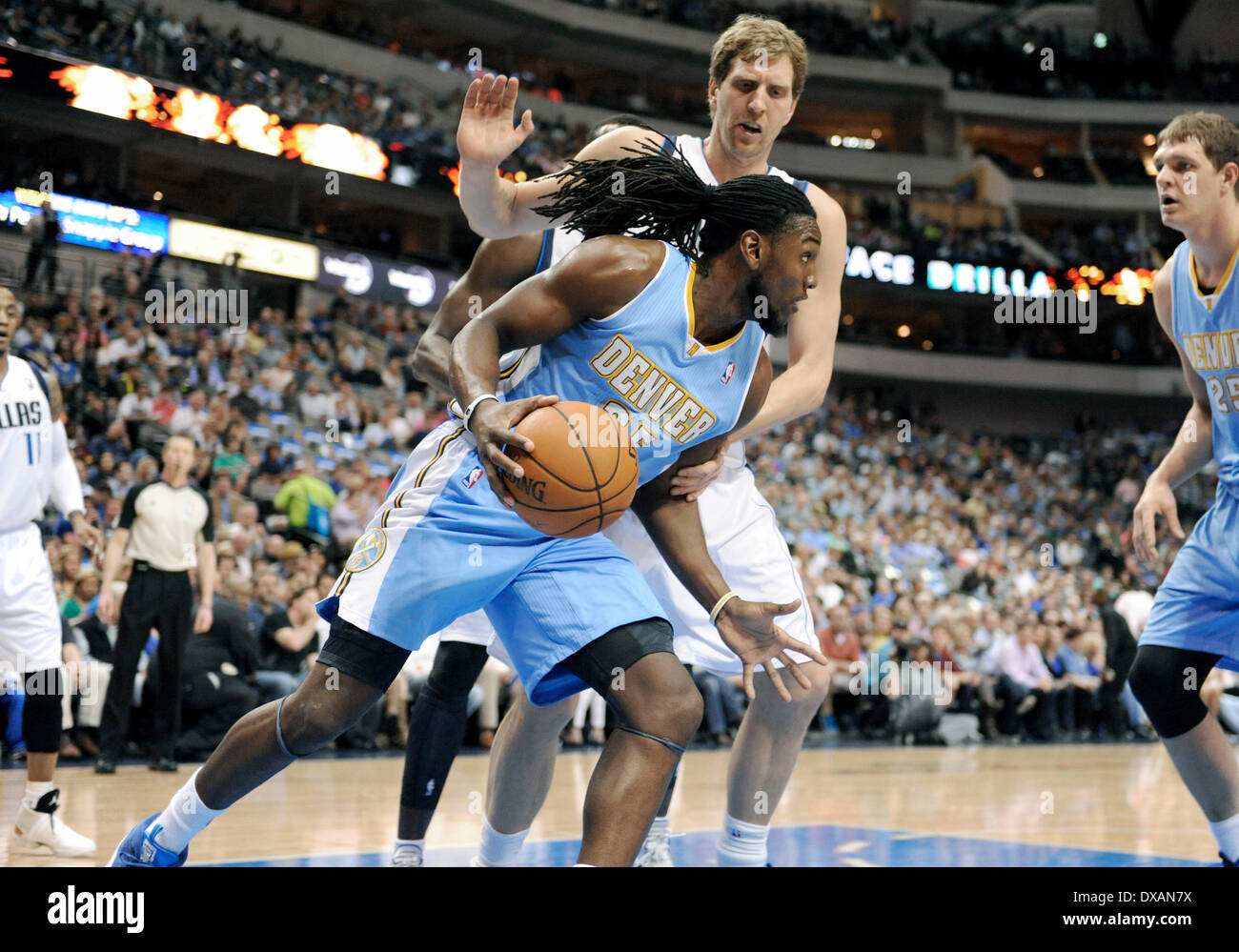 Dallas, Texas, USA. Mar 21, 2014: Denver Nuggets forward Kenneth Faried ...