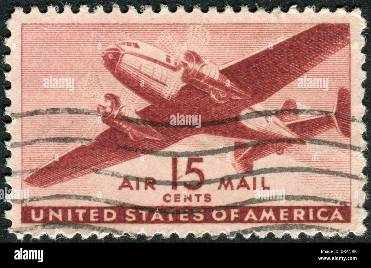USA - CIRCA 1941: Postage stamp printed in USA, shows Twin-motored ...