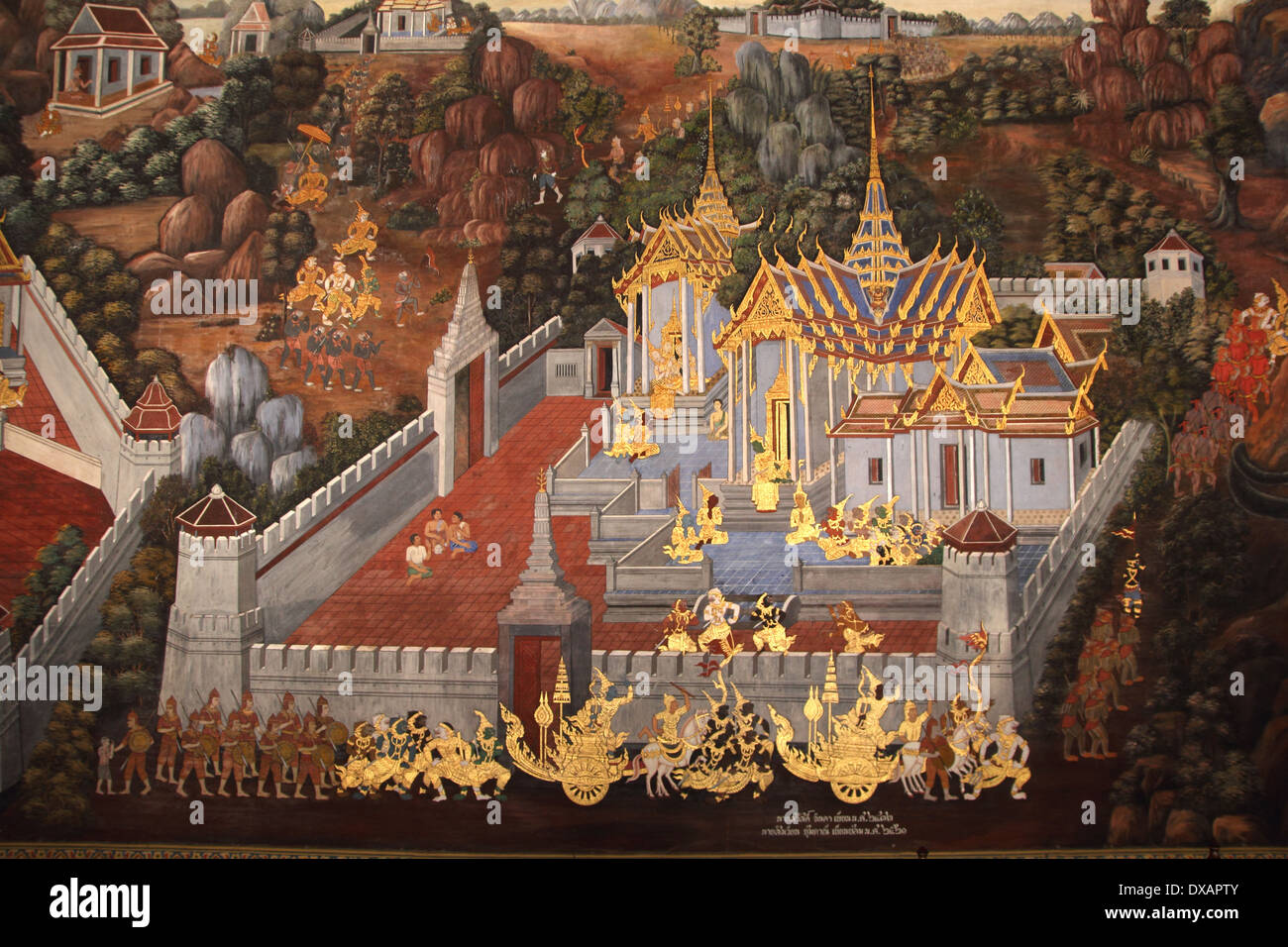 Ancient Ramayana wall mural at The Grand Palace temple in Bangkok ...