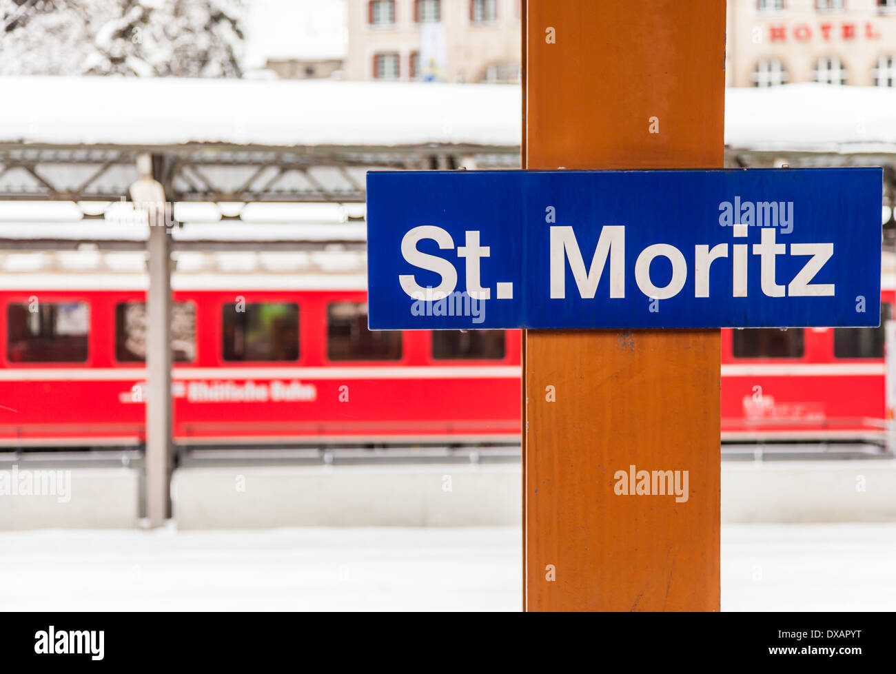 Signseen of the famous St. Moritz Train Station in Switzerland Stock ...