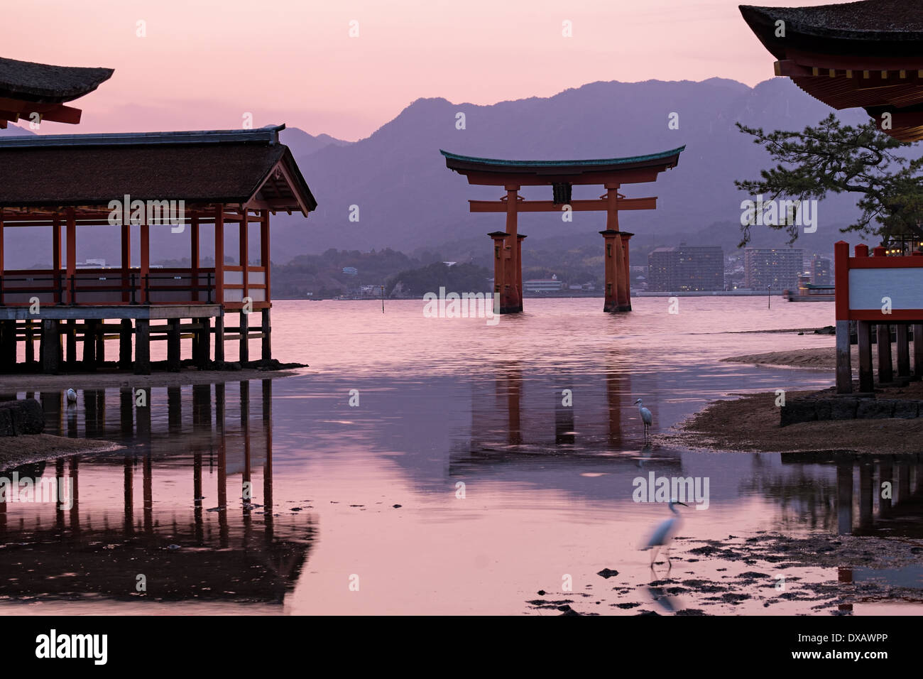Floating Torii Gate at Itsukushima Shrine at sunset in Miyajima Island ...