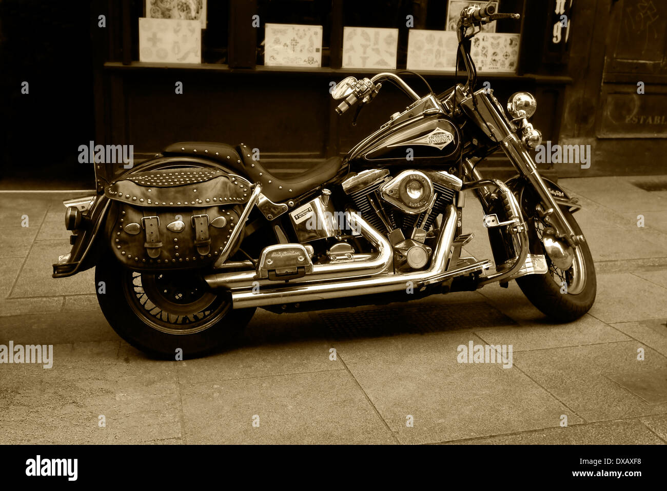 Harley Davidson Motorcycle shown as a Sepia image Stock Photo - Alamy
