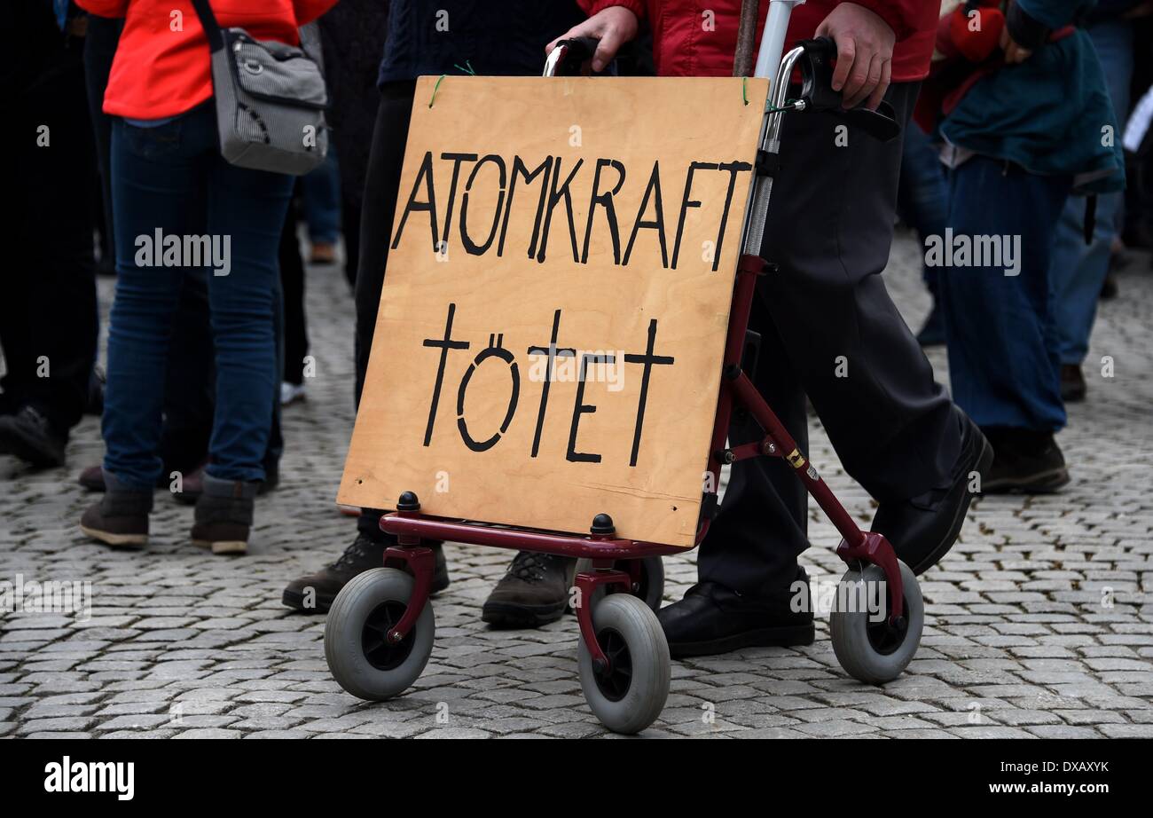 Kiel, Germany. 22nd Mar, 2014. "Nuclear power kills" is written on a ...
