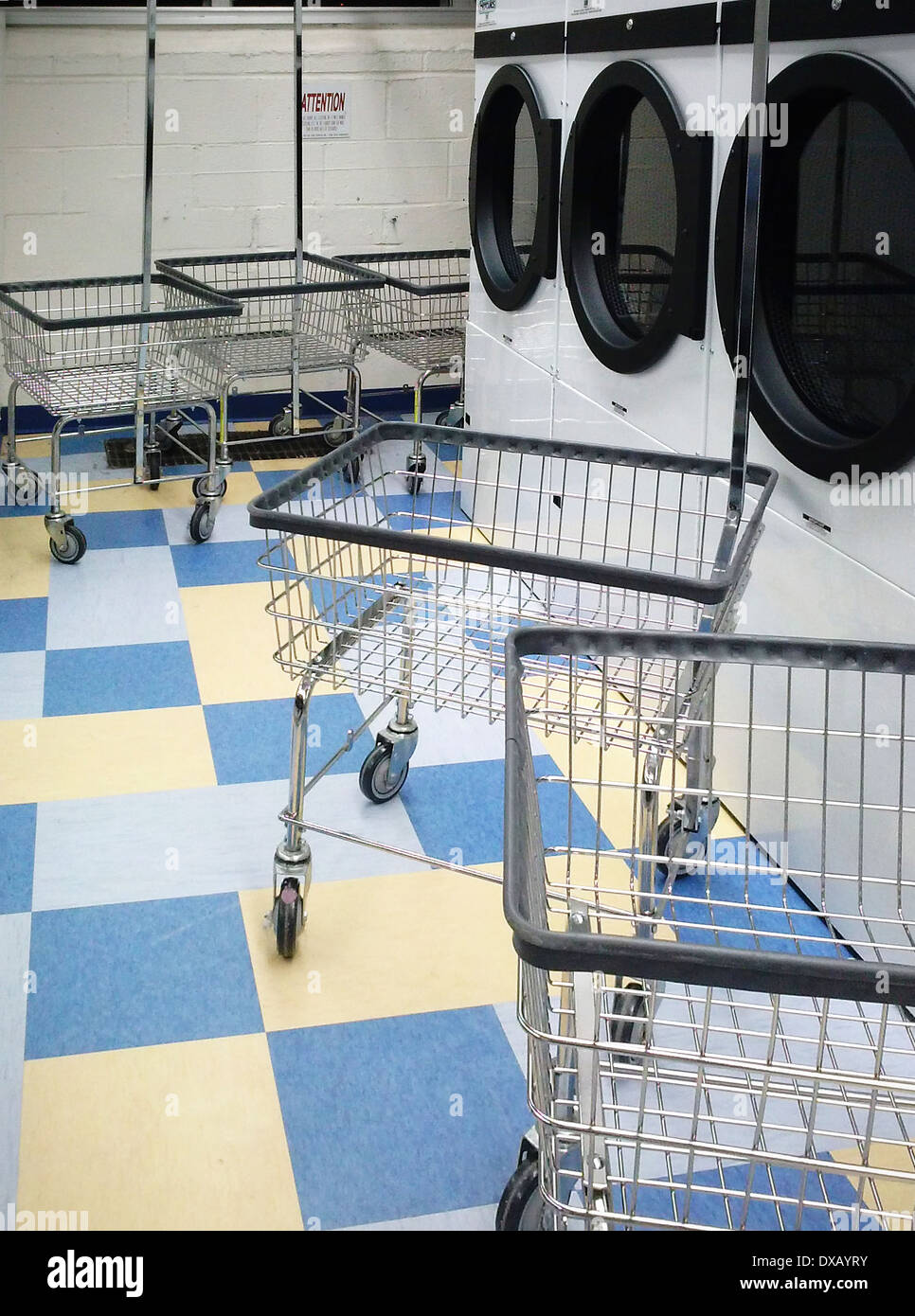 An empty laundry room in an apartment building in New York on Friday ...