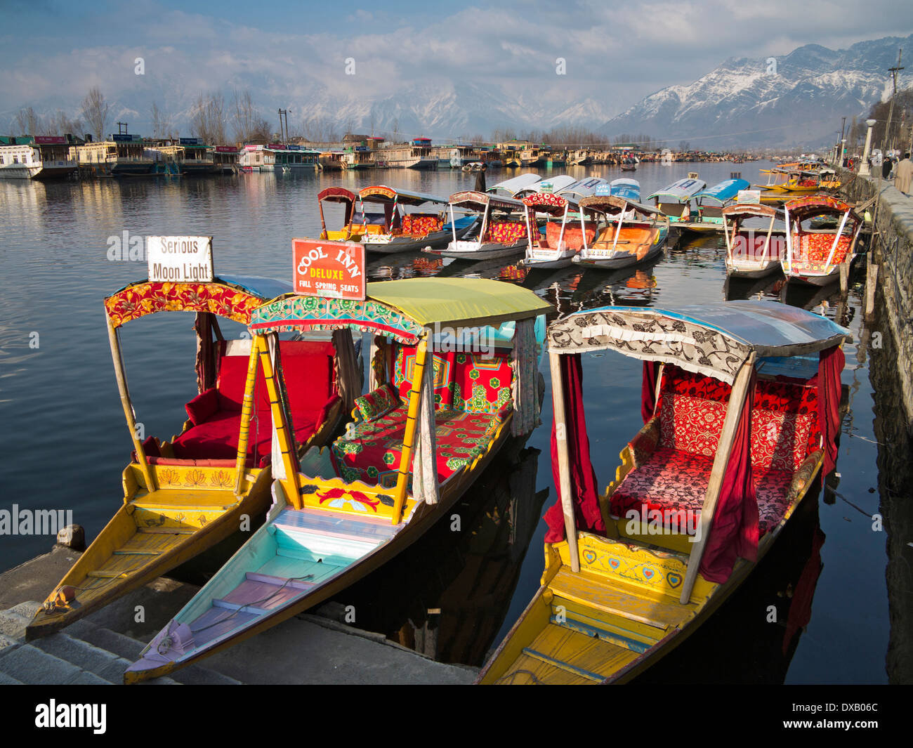 India, Kashmir, Srinagar, Dal Lake, shikaras and houseboats, with view ... India, Kashmir, Srinagar, Dal Lake, shikaras and houseboats, with view ...