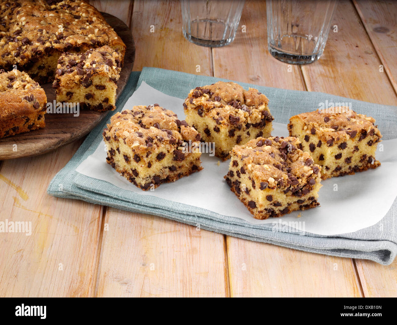 Chocolate chip crumb cake with crumble crunch topping Stock Photo - Alamy