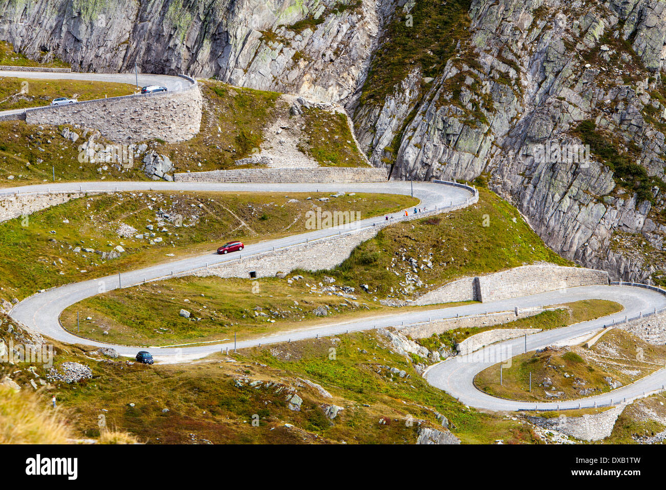 Vehicles on the San Gottardo pass, Airolo, Ticino, Switzerland Stock ...