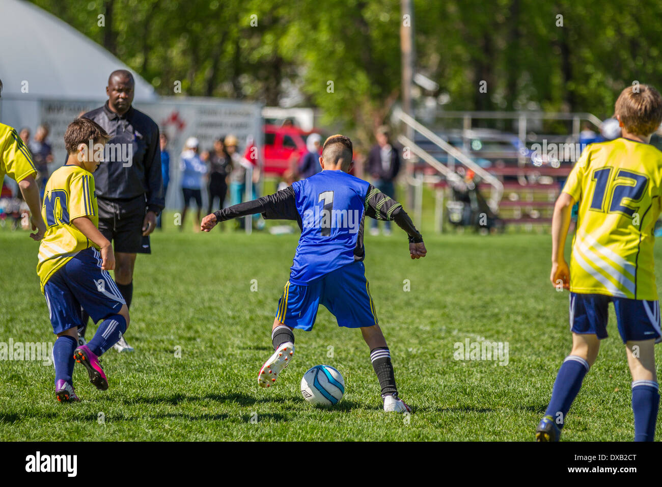 HIgh school boys playing soccer, outdoors Stock Photo - Alamy