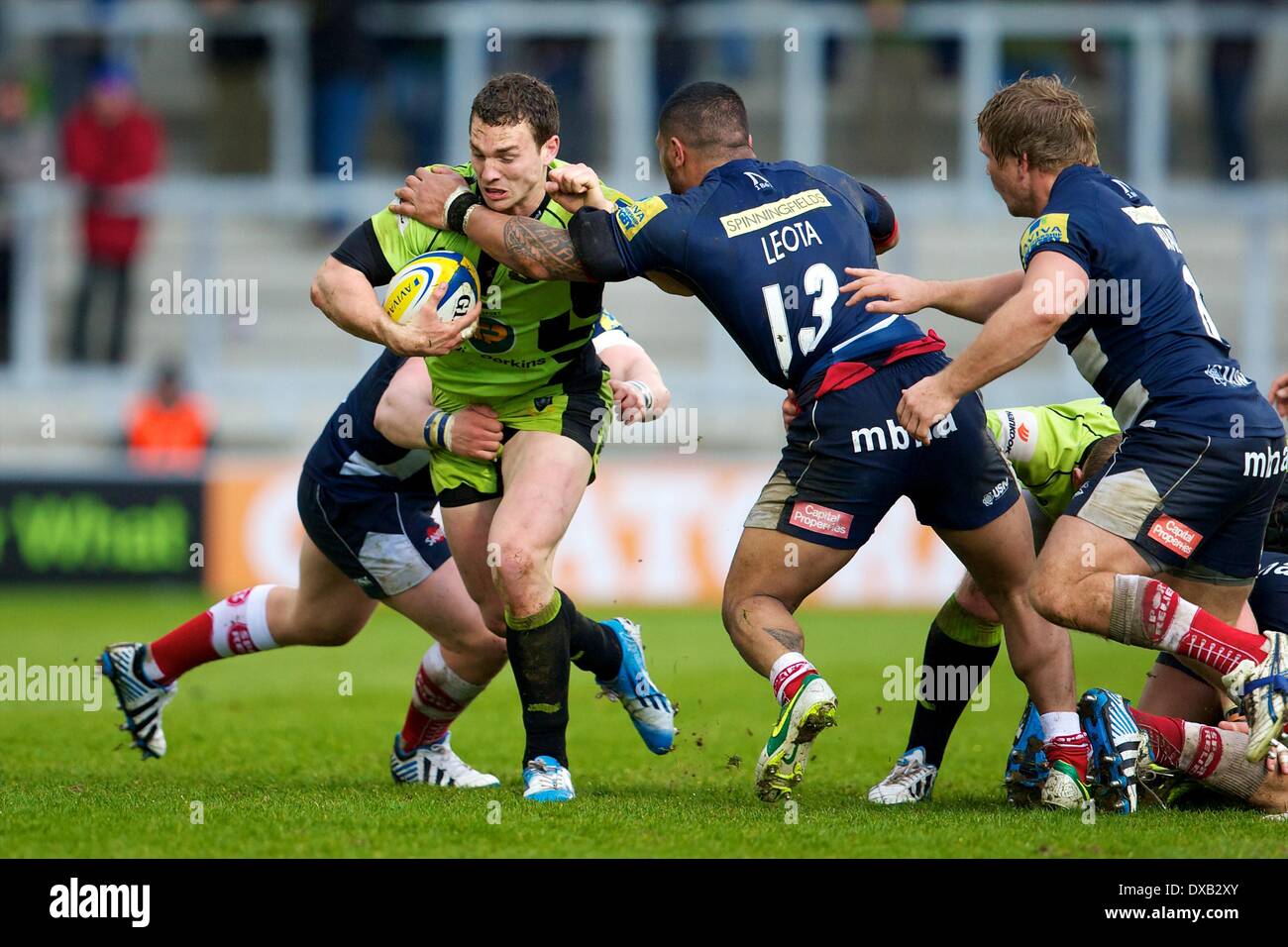 Salford, UK. 22nd Mar, 2014. Northampton Saints wing George North and ...