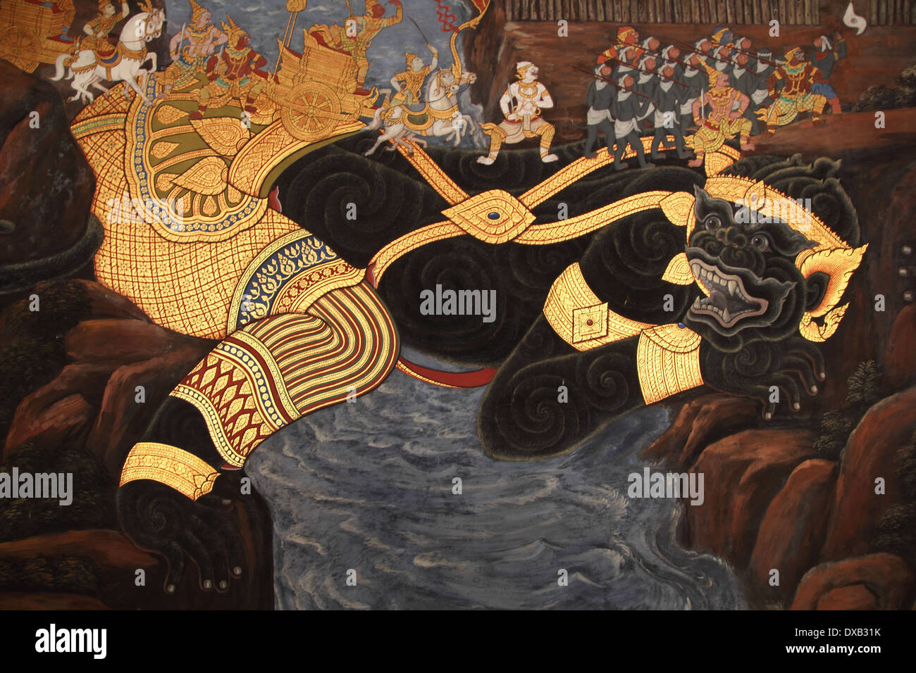 Ancient Ramayana wall mural at The Grand Palace temple in Bangkok ...
