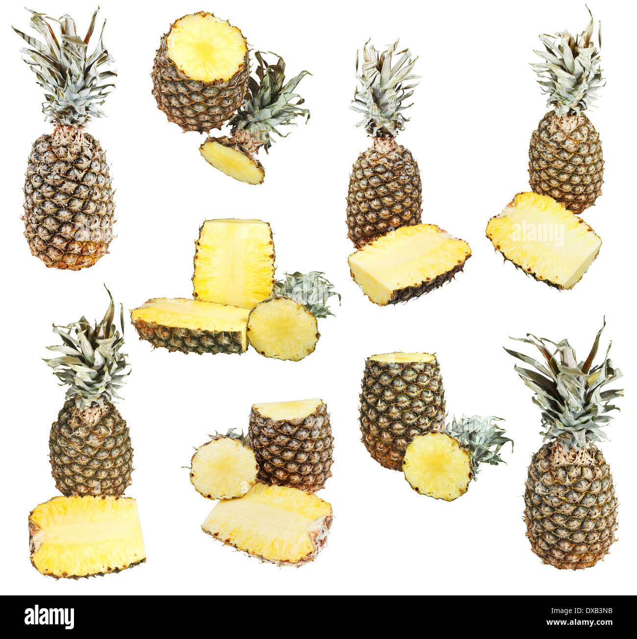 set of ripe pineapples isolated on white background Stock Photo - Alamy