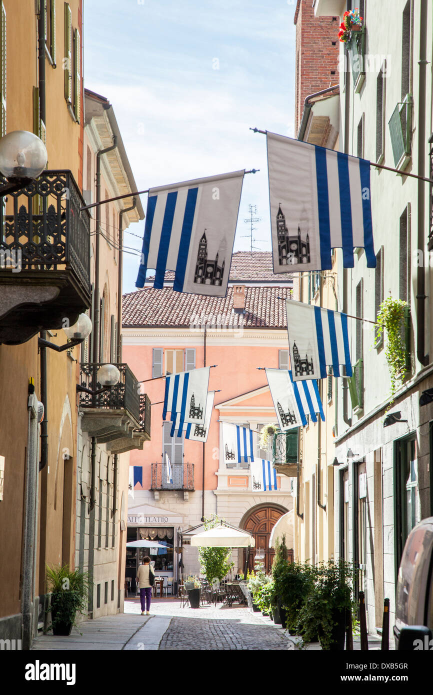 Flags along a street in Alba, Piemonte, Italy Stock Photo - Alamy