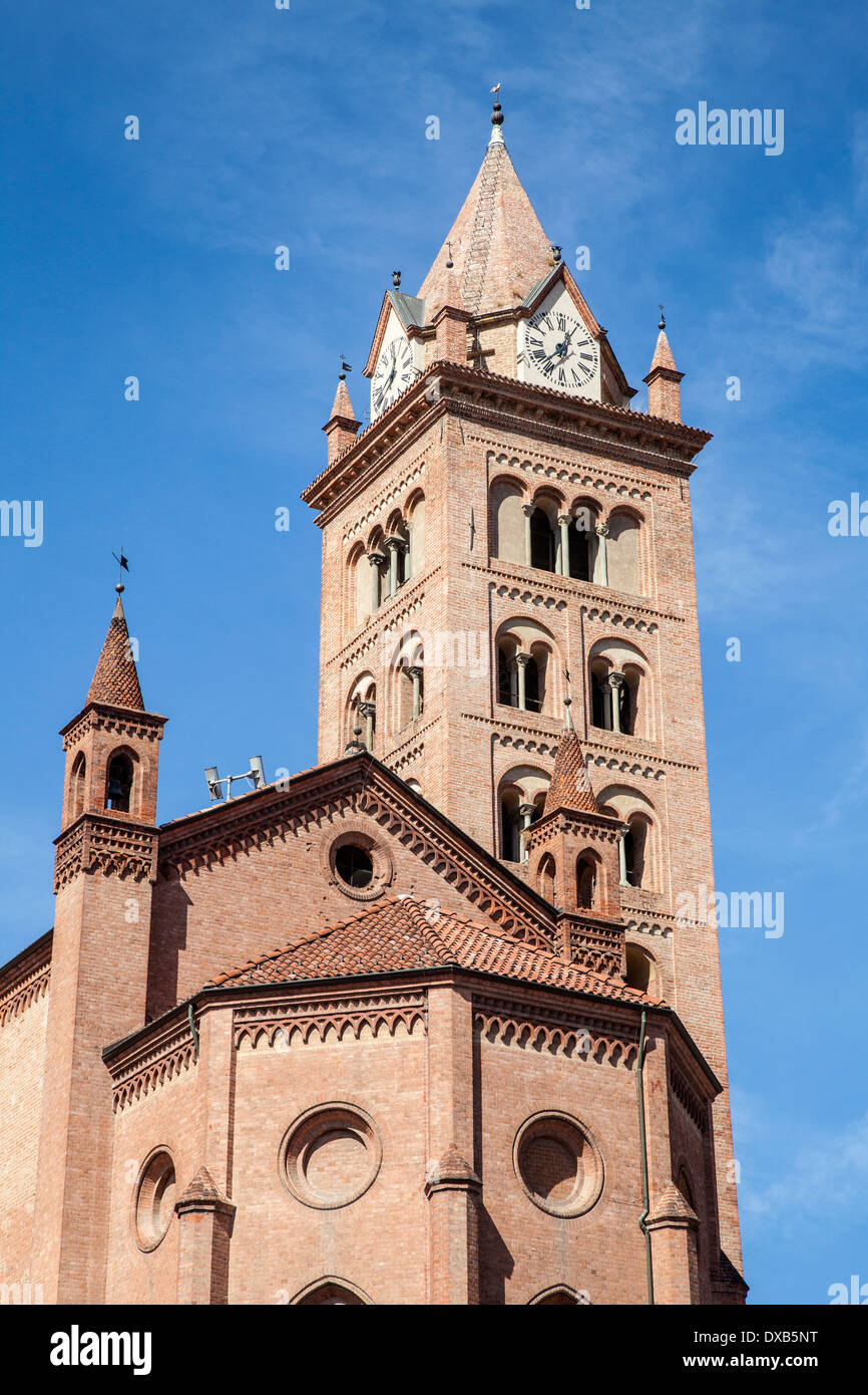 Church with large bell tower in Alba, Italy Stock Photo - Alamy