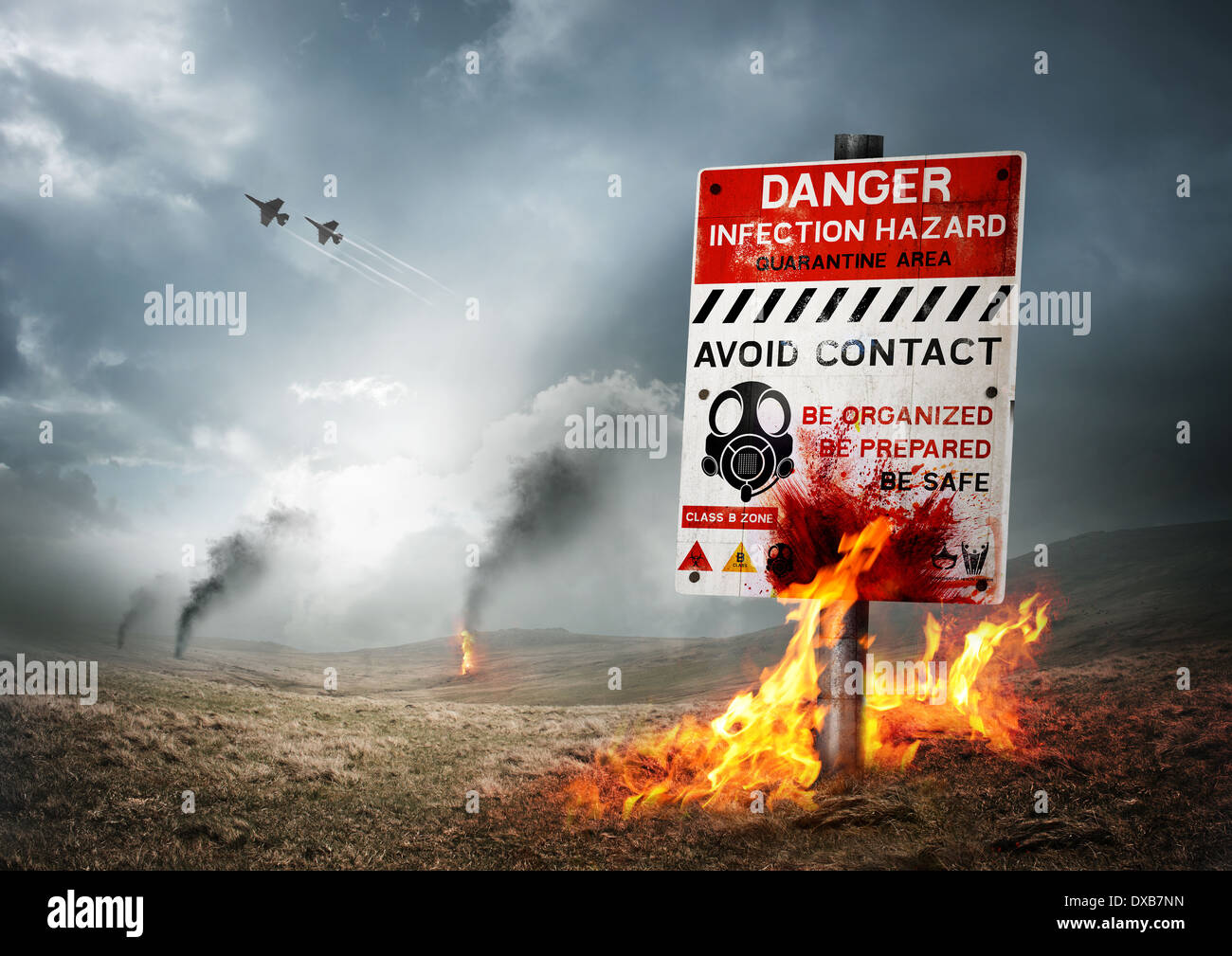 Zombie breakout - Contaminated Land with warning sign Stock Photo - Alamy