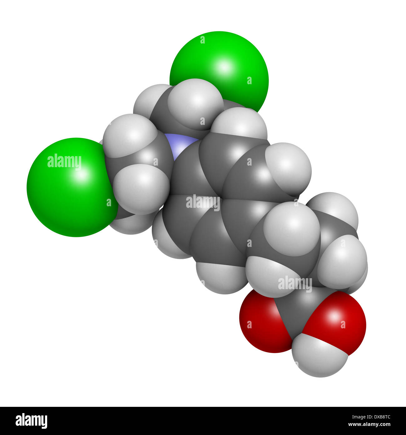 Chlorambucil leukemia drug molecule. Nitrogen mustard alkylating agent ...