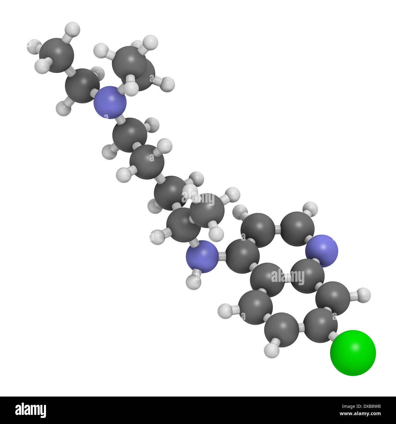 Chloroquine malaria drug molecule. Used to treat and prevent malaria ...